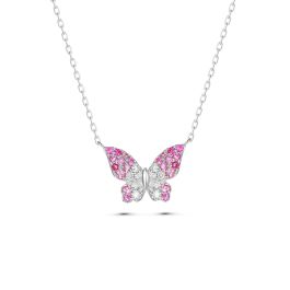 Colier cu fluture din aur de 14K cu safire roz și diamante | Coriolan